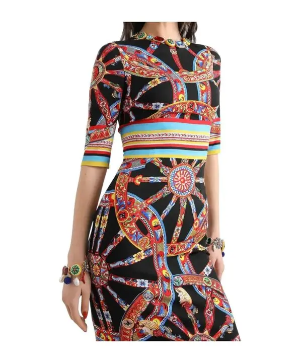 Dolce & Gabbana Short Sleeve Printed Midi Dress