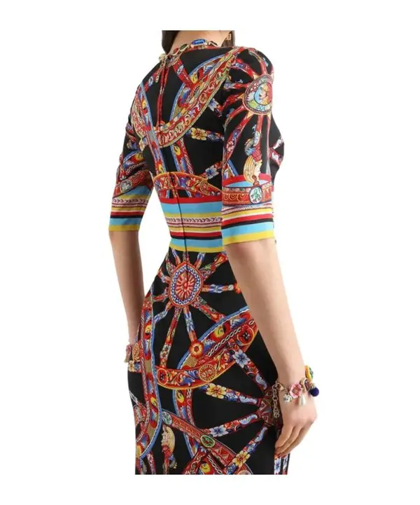 Dolce & Gabbana Short Sleeve Printed Midi Dress