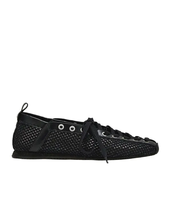 GANNI Mesh Lace-up Flat Ballerina - Black