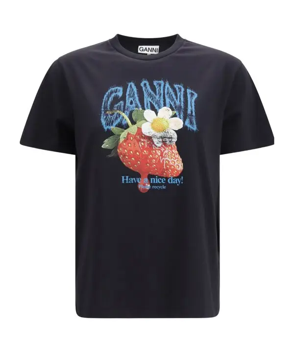 GANNI Strawberry Graphic T-shirt - Phantom Black