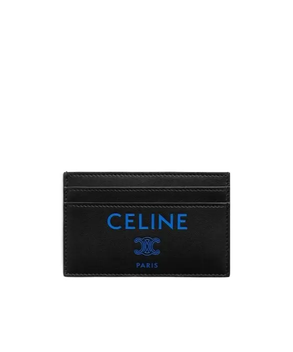 Celine Card Holder In Smooth Lambskin - Black/hyper Blue