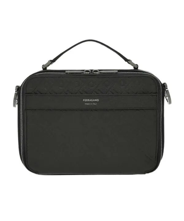 FERRAGAMO Gancini Monogram Shoulder Bag - Black