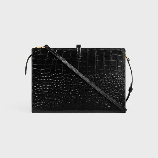 Celine Medium Note Bag In Croc-effect Embossed Calfskin