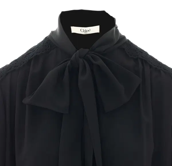 Chloé Long Sleeve Tie Neck Shirt