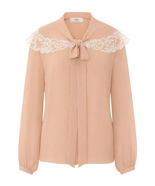 Chloé Lace-trim Tie-neck Blouse - Pink