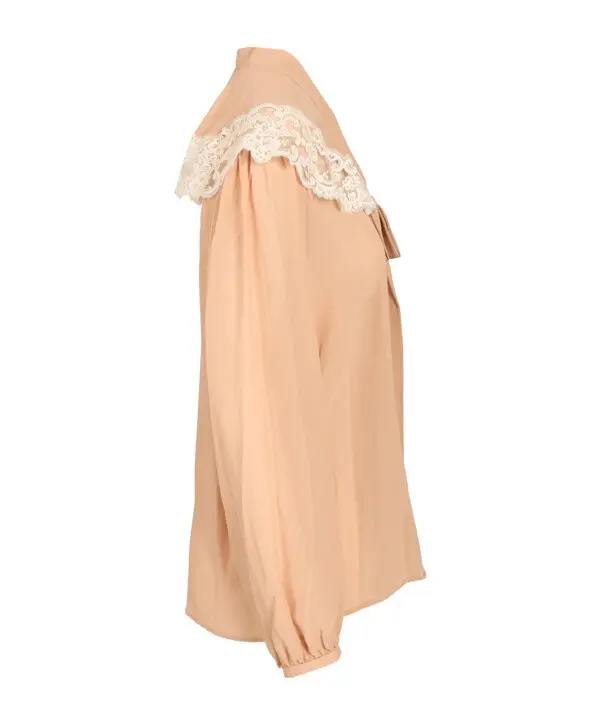 Chloé Lace-trim Tie-neck Blouse - Pink