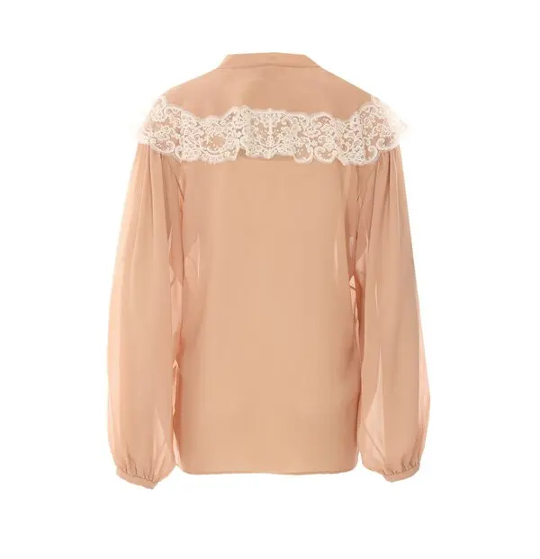 Chloé Lace-trim Tie-neck Blouse - Pink