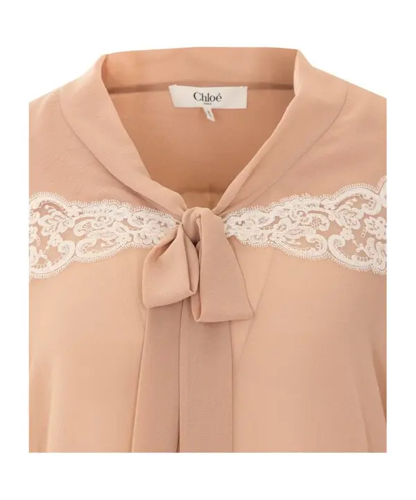Chloé Lace-trim Tie-neck Blouse - Pink