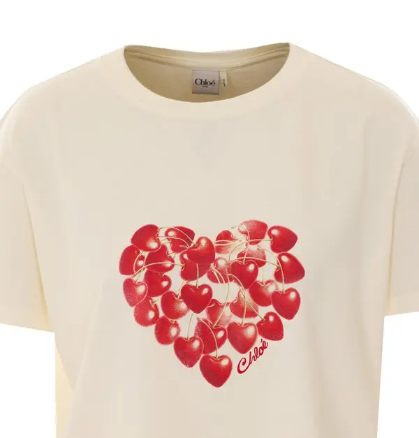 Chloé Crewneck Short-sleeve T-shirt With Heart Cherry Graphic