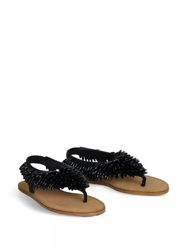 Balmain Embellished Suede Flat Sandals - Black
