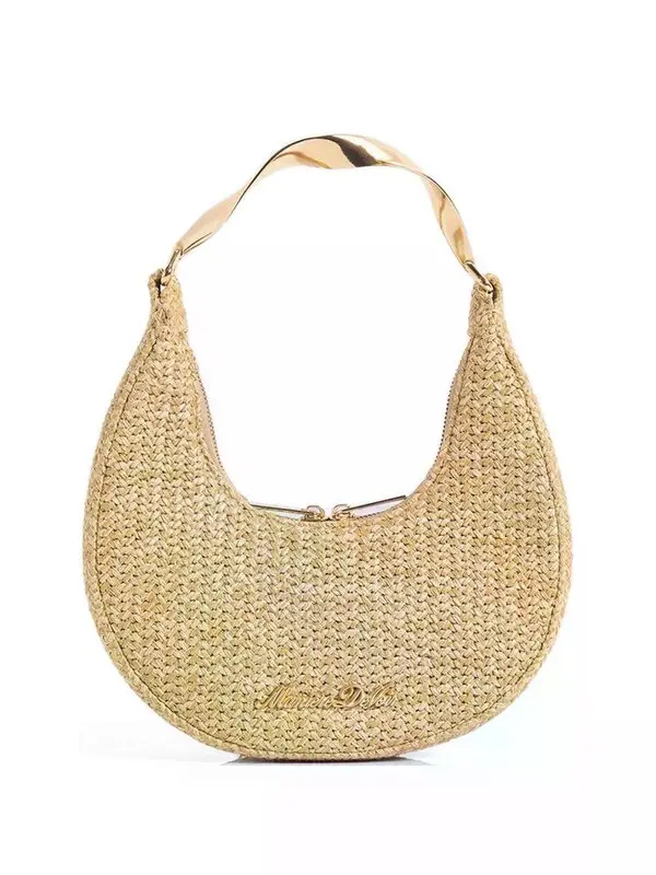 Manière De Voir Raffia Crescent Bag With Twisted Handle - Neutrals