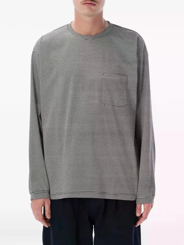 STILL BY HAND Stripeded Chest-pocket T-shirt - Grey