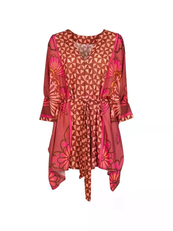 PIN-UP STARS Tribal Sea Geometric Print Belted Playsuit - Brown