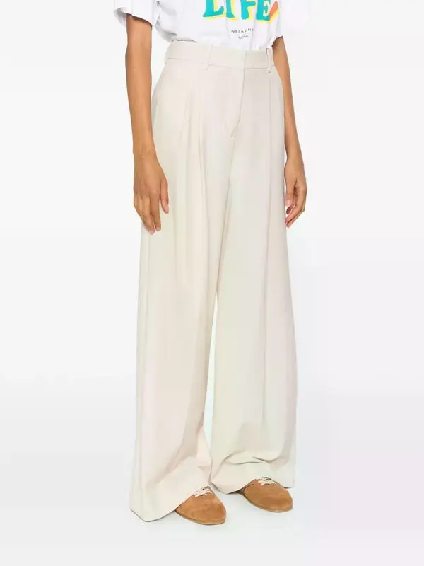 Max Mara Beige Pleated Wide-leg Trousers