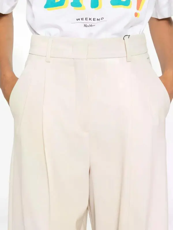 Max Mara Beige Pleated Wide-leg Trousers