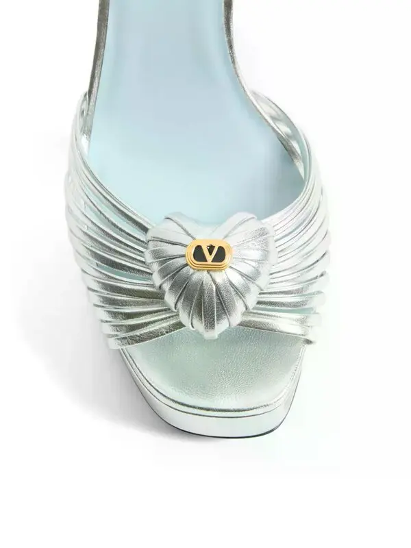 Valentino Garavani Coeur Royal Platform Sandals In Laminated Nappa 115mm - Silver