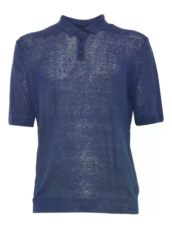BALLANTYNE Short-sleeve Linen Polo Shirt - Blue