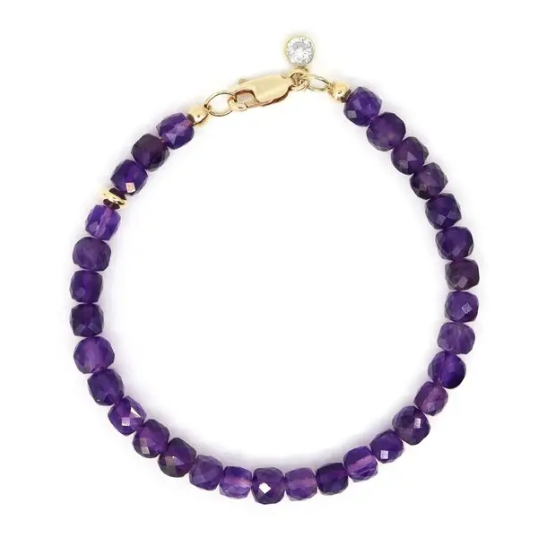 SHAR OKE Amethyst And 14k Gold Filled Beaded Bracelet With Cubic Zirconia Charm - Gold/yellow