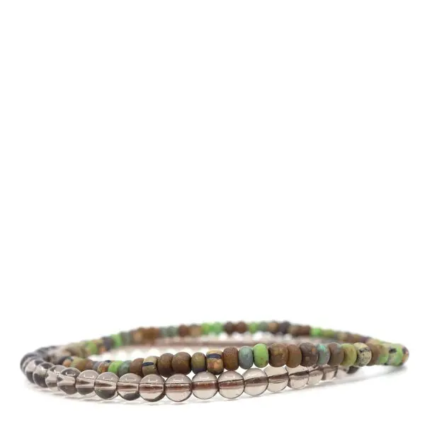 SHAR OKE Duo Bracelets With Smoky Quartz And Czech Picasso Beads - Brown/green
