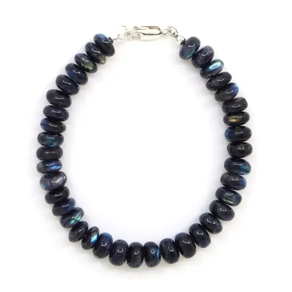 SHAR OKE Blue Labradorite Gemstone Bead Bracelet With Sterling Silver Closure - Blue/silver