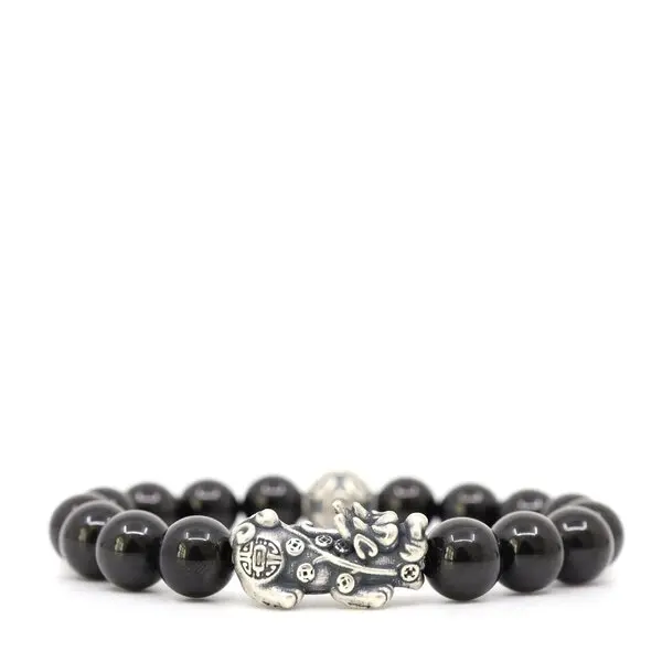 SHAR OKE Sterling Silver Pixiu And Black Spinel Bead Bracelet