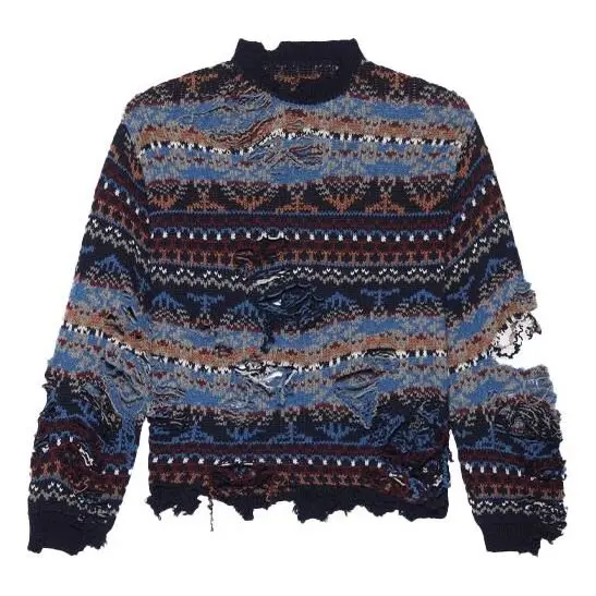 Balenciaga Destroyed Fair Isle Wool-blend Jumper - Blue