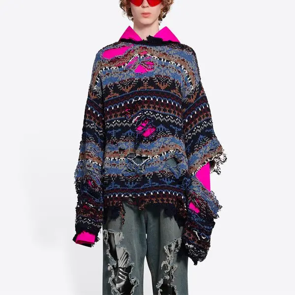 Balenciaga Destroyed Fair Isle Wool-blend Jumper