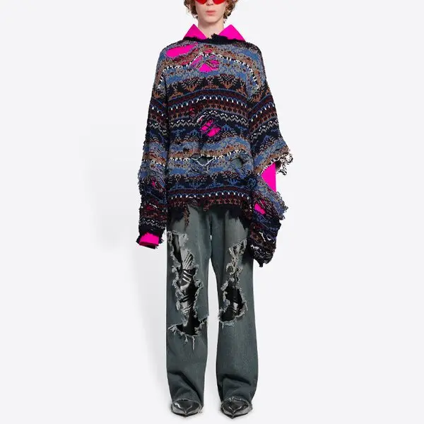 Balenciaga Destroyed Fair Isle Wool-blend Jumper