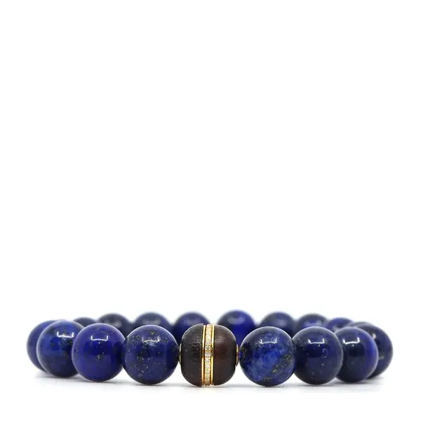 SHAR OKE Lapis Lazuli And Wood Bead Bracelet With Gold Brass Accent - Blue/brown/gold
