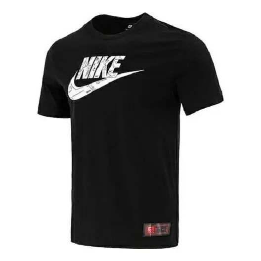 Nike Logo Printing Sports Round Neck Short Sleeve Black T-shirt - Default Color