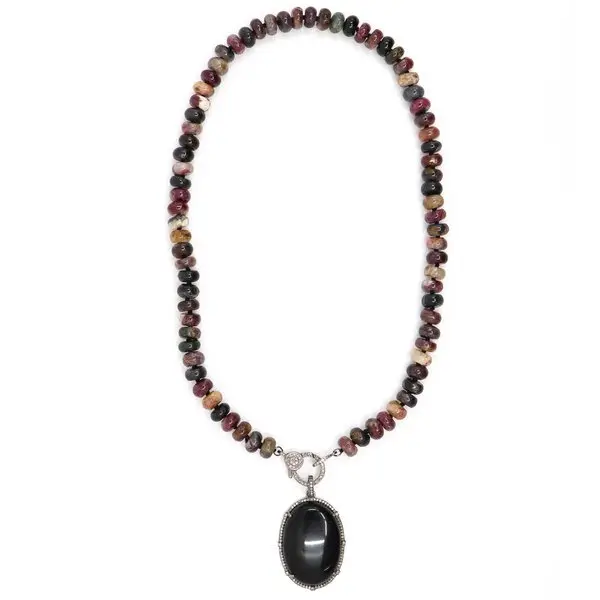 SHAR OKE Tourmaline & Onyx Diamond Beaded Necklace - Black