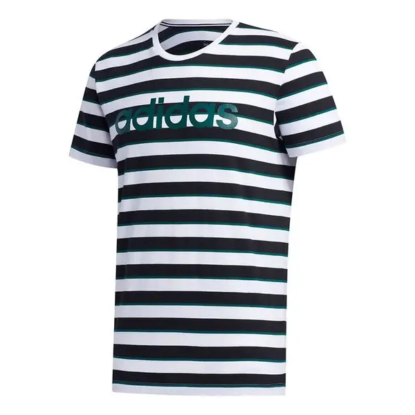 Adidas Neo M Esntl Lg S T3 Logo Printing Stripe Sports Short Sleeve - Black