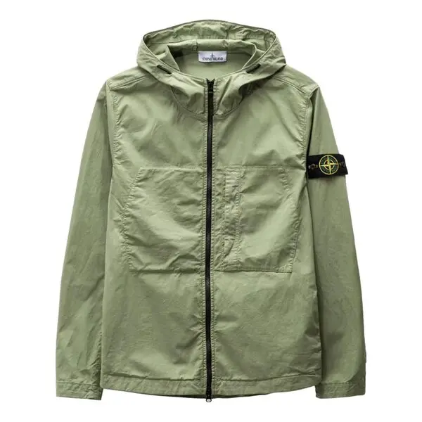 Stone Island Supima Cotton Twill Stretch Hooded Jacket - Green