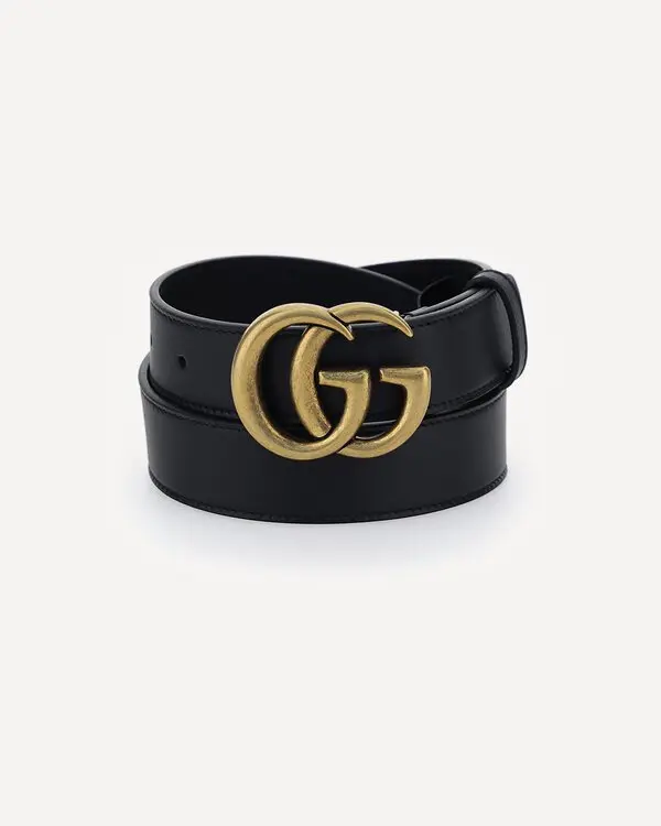 Gucci Leather Belt With Gg Logo Plaque