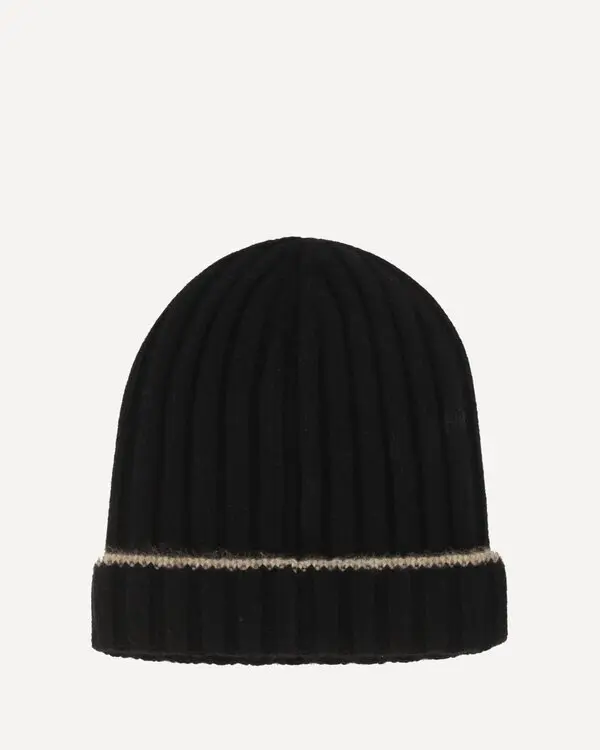 Brunello Cucinelli Cashmere Ribbed Beanie Hat - Black