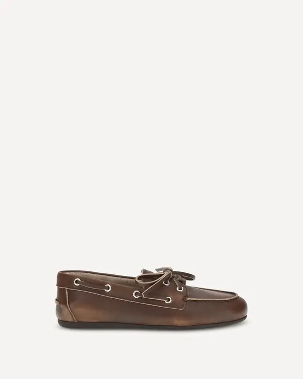 Miu Miu Bleached Leather Boat Loafers - Brown