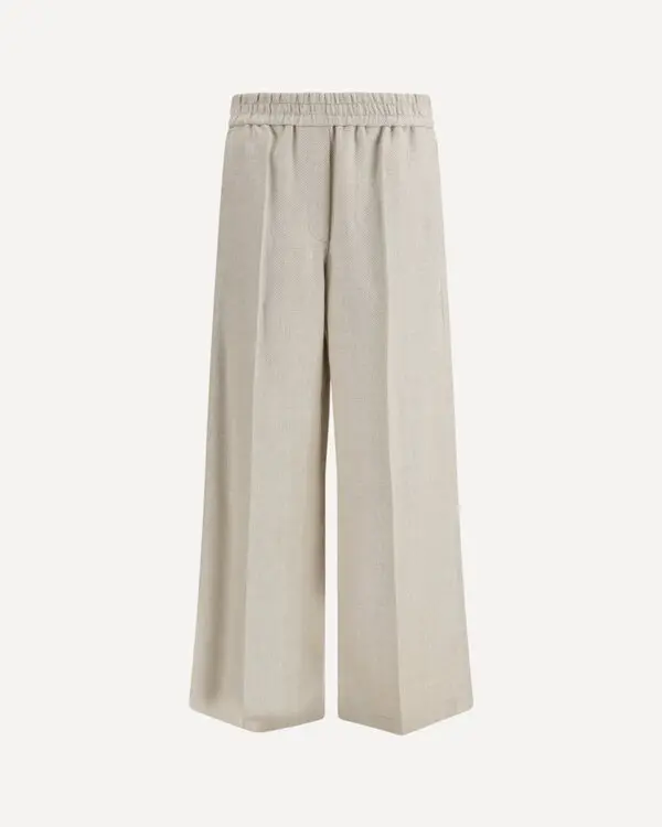 Brunello Cucinelli Chevron Wide Leg Elasticated Waistband Pants - Beige
