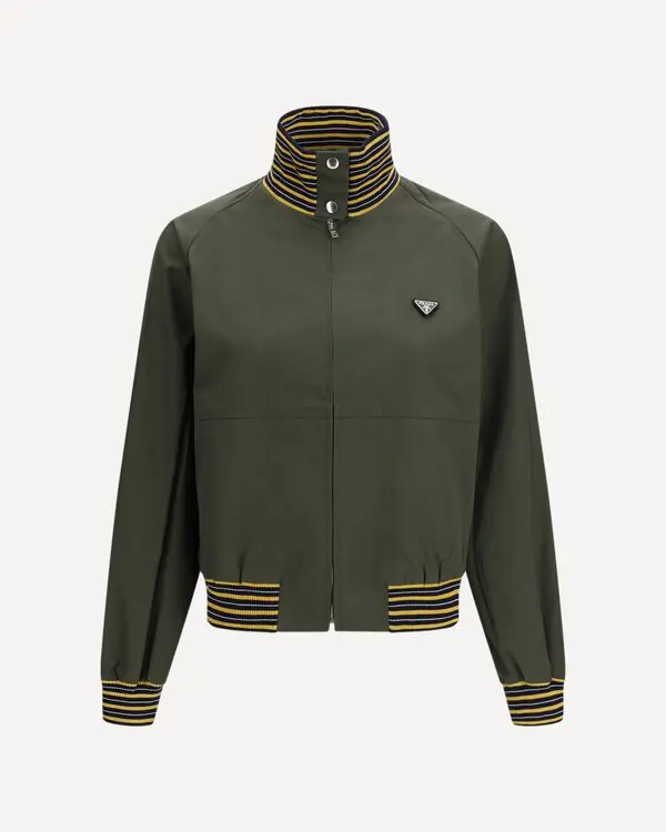 Prada Technical Canvas Blouson Jacket With Striped Detailing - Green