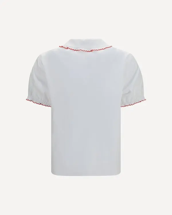 Miu Miu Embroidered Poplin Shirt With Scalloped Edges And Ruffles