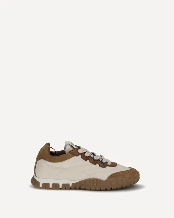 Miu Miu Fabric And Suede Lace-up Sneakers - Beige