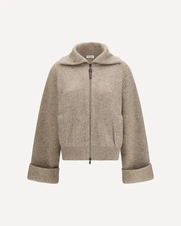 Brunello Cucinelli High-neck Zip-up Sweater With Wide Sleeves