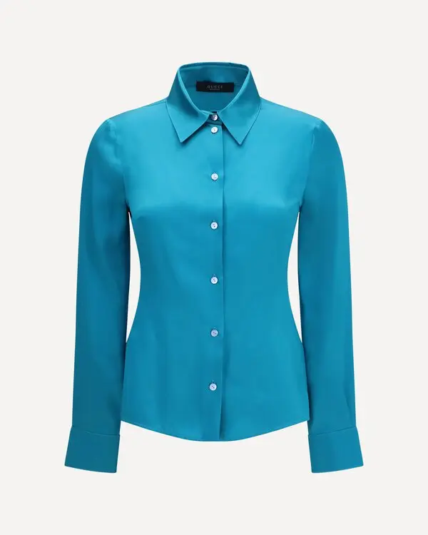 Gucci Silk Satin Button-up Shirt - Light Blue
