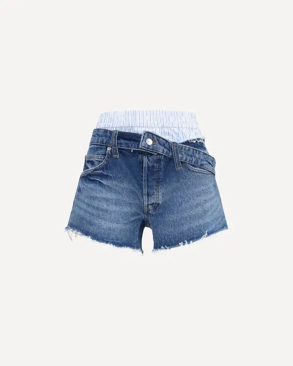 Alexander Wang Mid-rise Denim Shorts With Boxer Detail - Blue