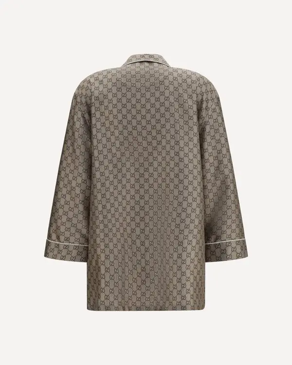 Gucci Printed Silk Twill Shirt - Beige