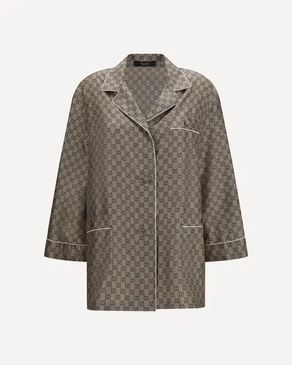 Gucci Printed Silk Twill Shirt - Beige