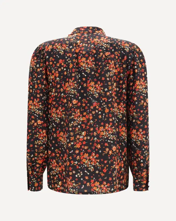 Gucci Silk Flora Print Shirt With Neck Bow
