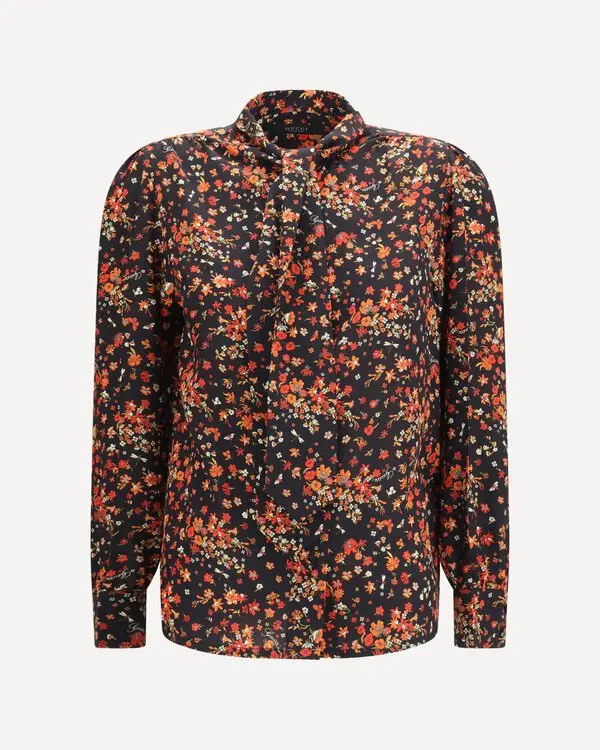 Gucci Silk Flora Print Shirt With Neck Bow - Multicolour