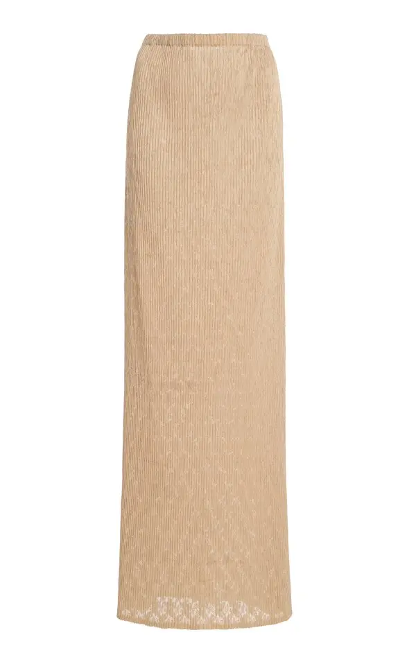 THE ROW Bandi Plissé Lace Maxi Skirt - Neutral
