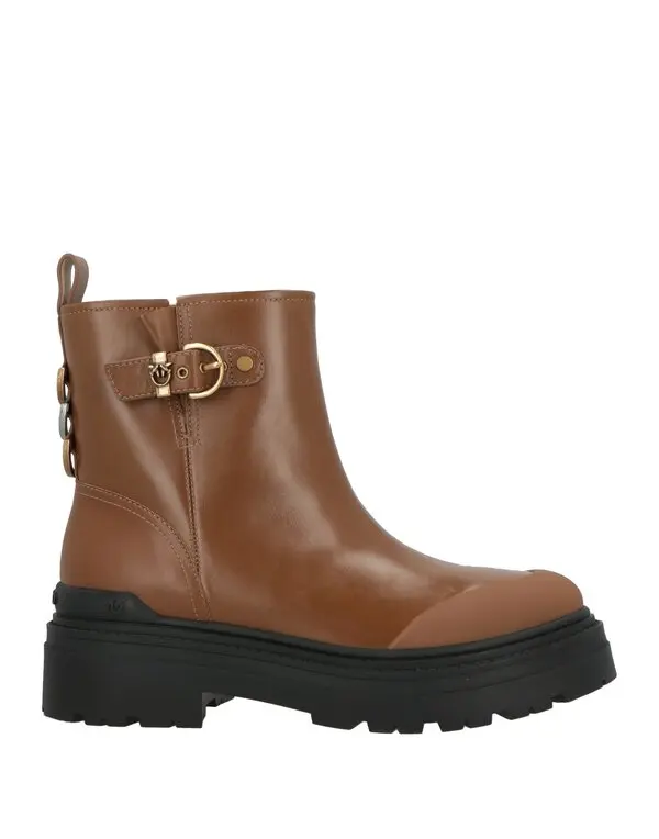 Pinko Calfskin Ankle Boots With Buckle Detail - Beige