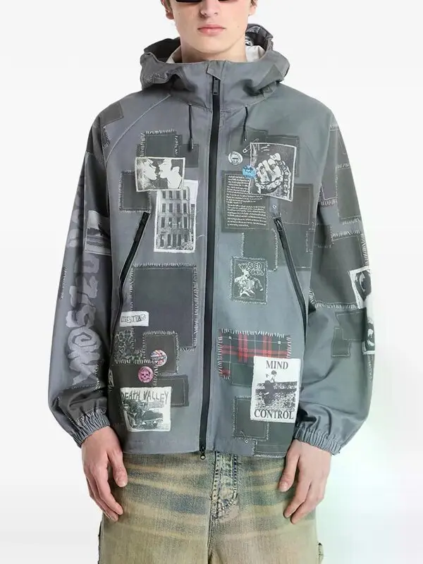 WASTED Taunt Patchwork-print Hooded Windbreaker
